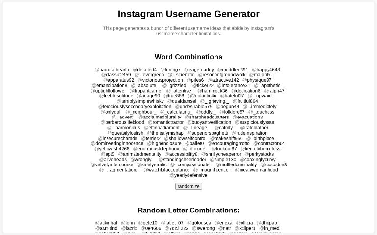 Instagram Username Generator (Infinite Ideas)