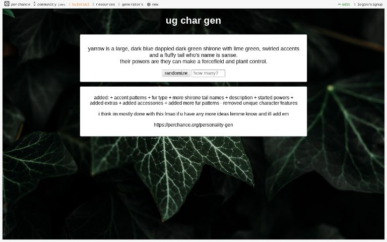 ug char gen ― Perchance Generator