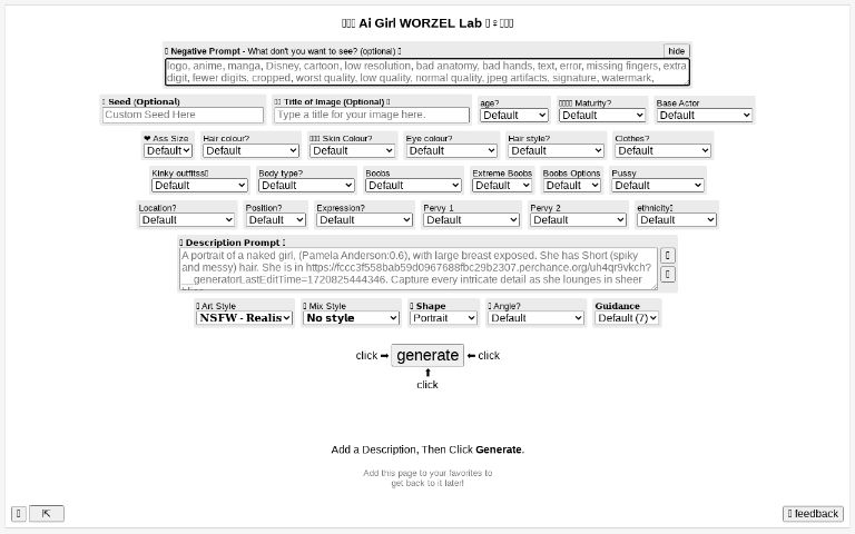 Ai Girl WORZEL Lab - ( Free, No Sign-up Required, No Limits ) ― Perchance Generator