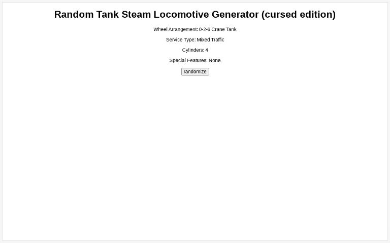 Random Tank Steam Locomotive Generator (cursed edition)
