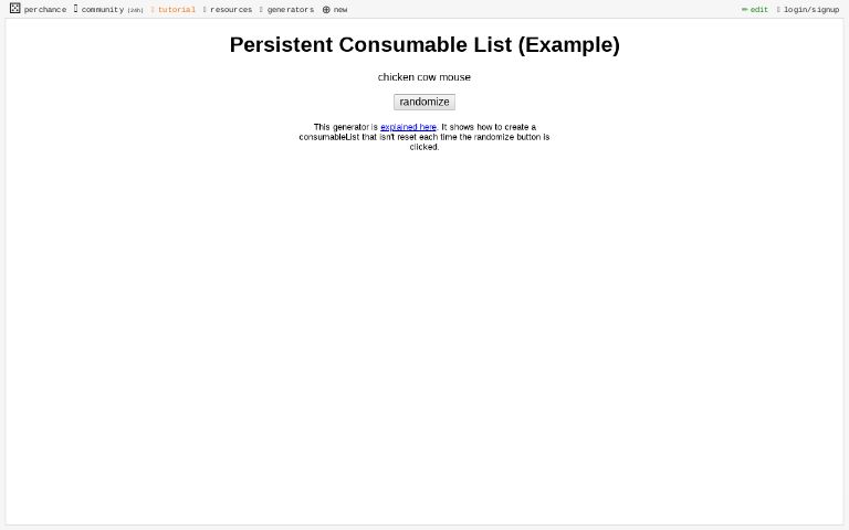 Persistent Consumable List (Example) ― Perchance Generator