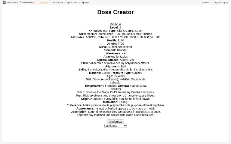 Boss Creator ― Perchance Generator