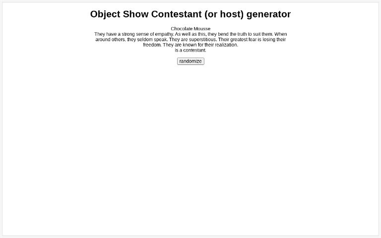 Object Show Contestant (or host) generator