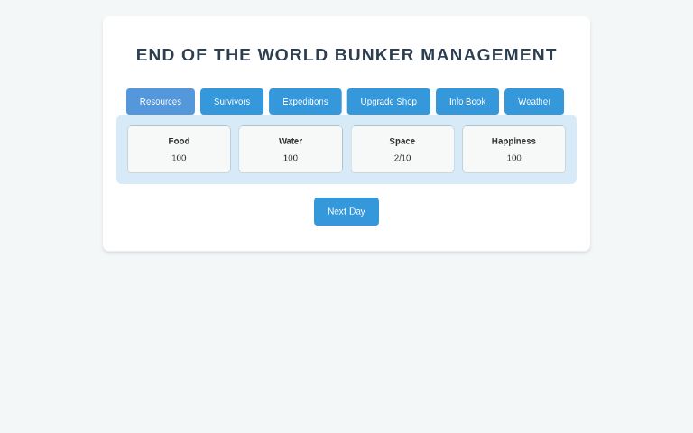End of the World Bunker Management ― Perchance Generator