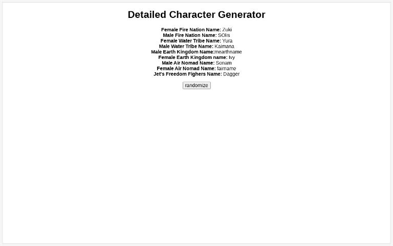 Detailed Character Generator