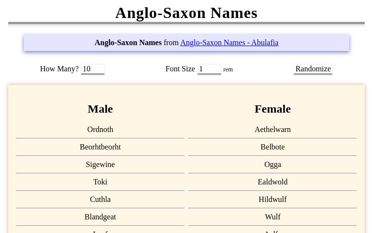 Anglo-Saxon Names ― Perchance Generator
