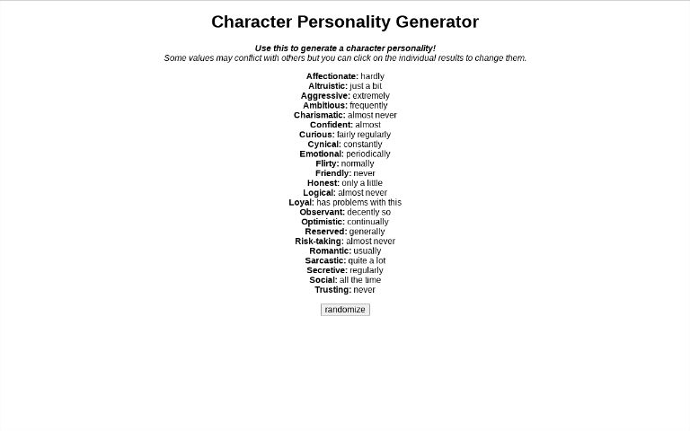 Character Personality Generator