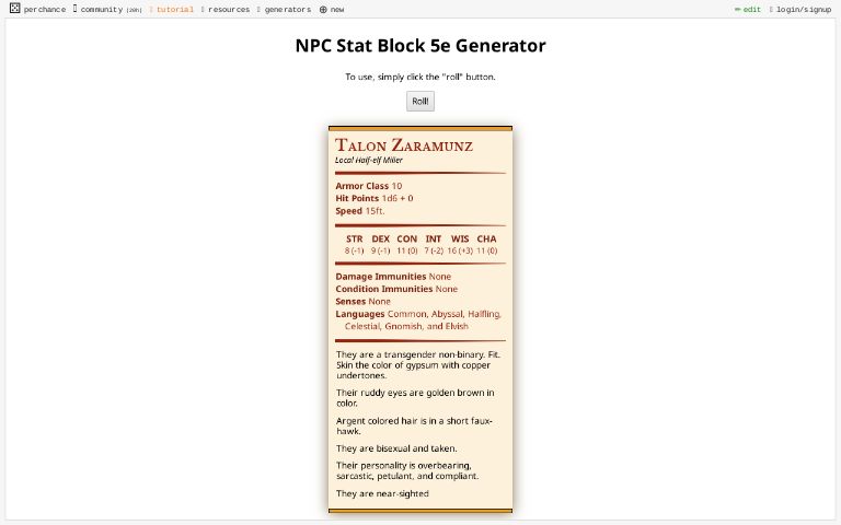 NPC Stat Block 5e Generator