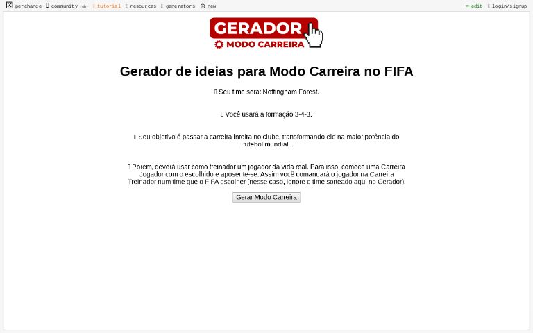 Gerador de ideias para Modo Carreira no FIFA ― Perchance Generator