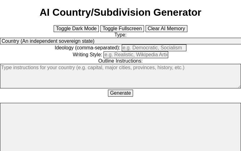 AI Country/Subdivision Generator
