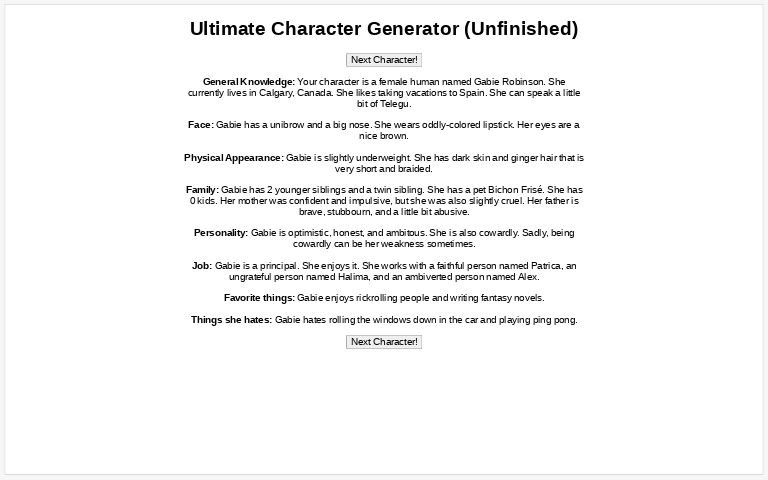 Ultimate Character Generator (Unfinished)