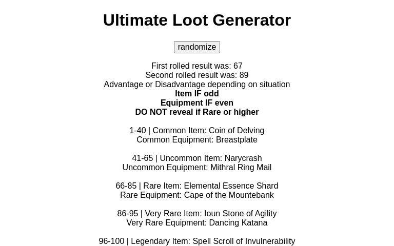 Ultimate Loot Generator