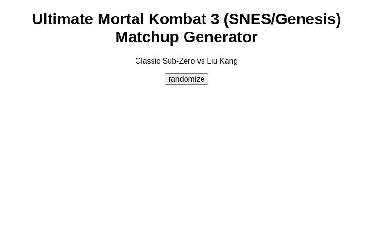 Ultimate Mortal Kombat 3 (SNES/Genesis) Matchup Generator