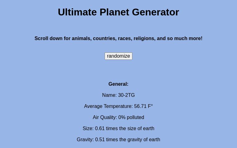 Ultimate Planet Generator