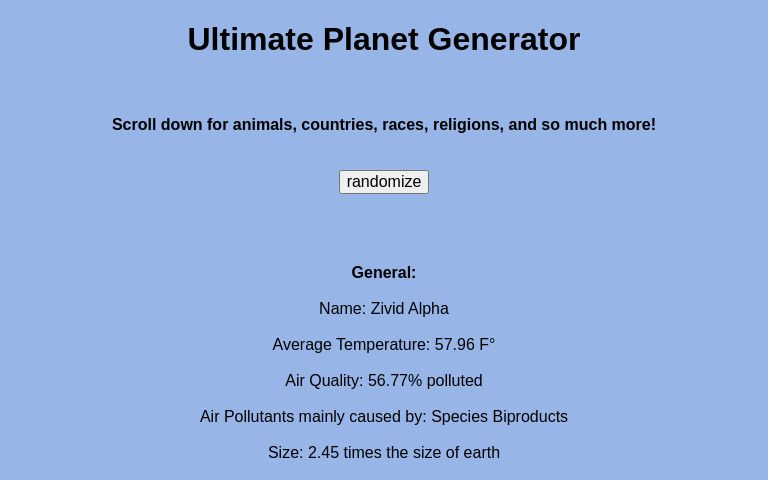Ultimate Planet Generator