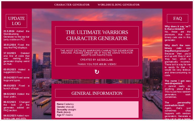 The Ultimate Warriors Character Generator