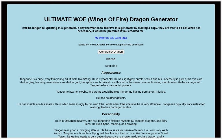 ULTIMATE WOF (Wings Of Fire) Dragon Generator