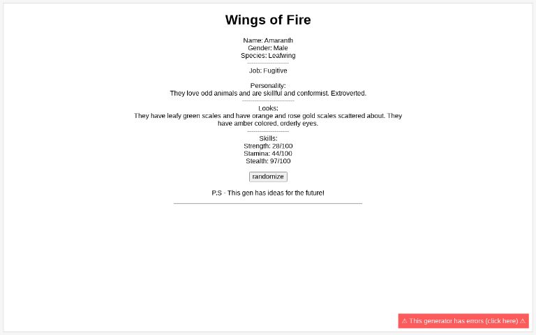 Ultimate Wings of Fire OC Gen