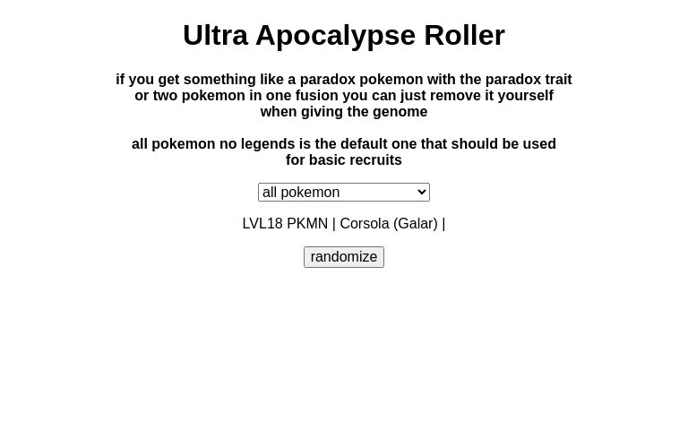 Ultra Apocalypse Roller ― Perchance Generator
