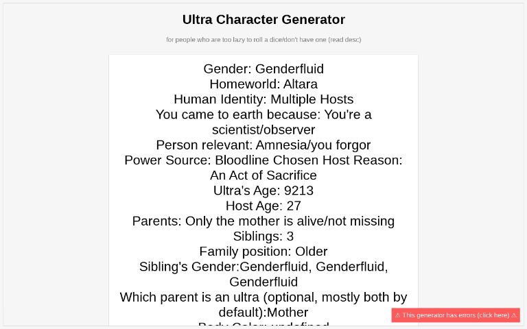 Ultra Character Generator