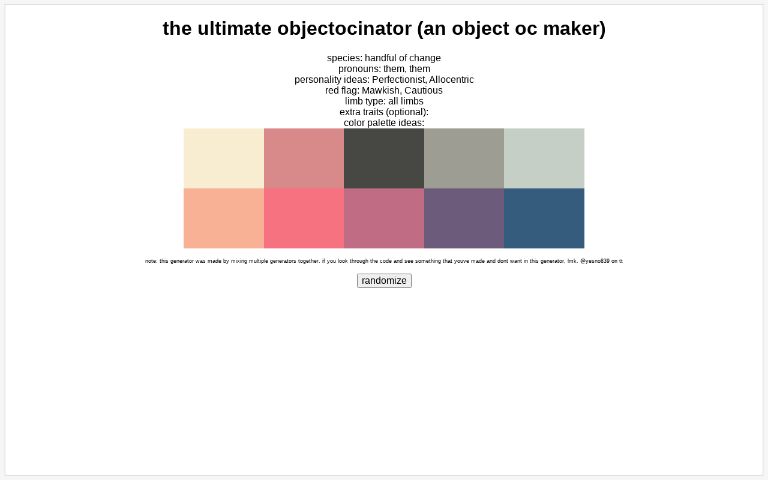 the ultimate objectocinator (an object oc maker) ― Perchance Generator