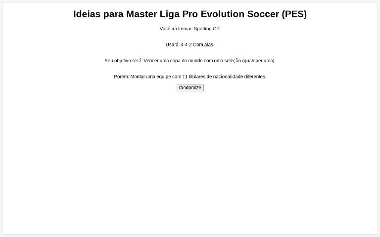 Ideias para Master Liga Pro Evolution Soccer (PES) ― Perchance Generator