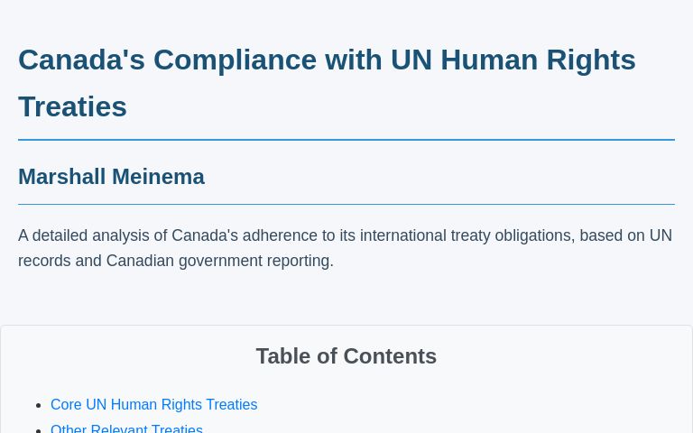 Canada's Compliance with UN Human Rights Treaties ― Perchance Generator