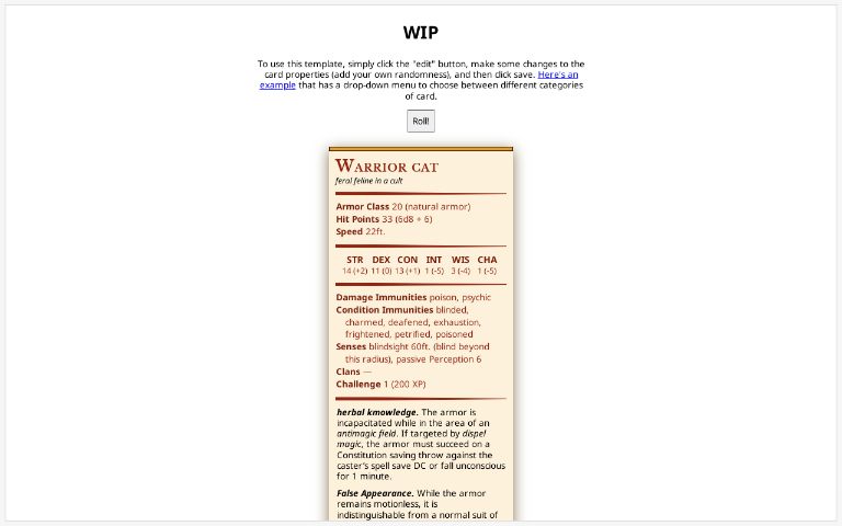 WIP ― Perchance Generator