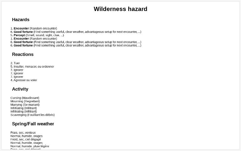 Wilderness hazard ― Perchance Generator
