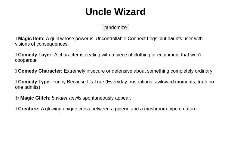 Uncle Wizard ― Perchance Generator