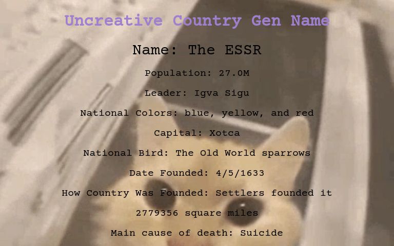 Uncreative Country Gen Name ― Perchance Generator