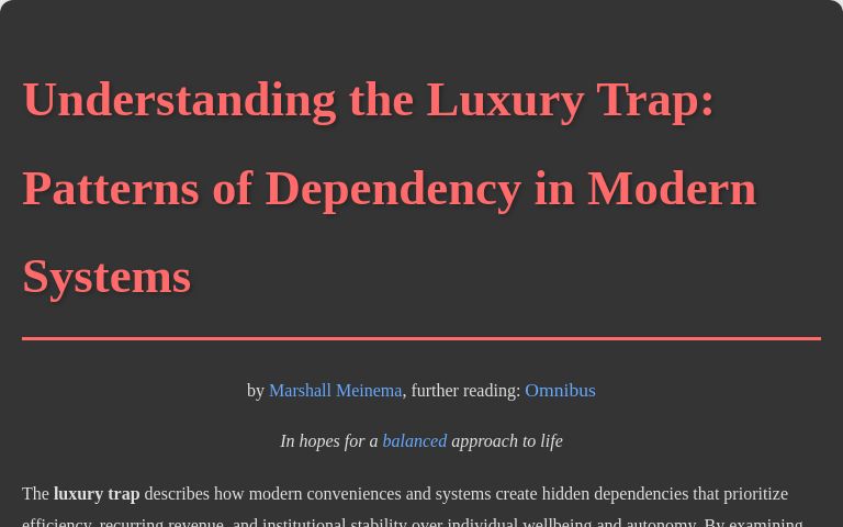 Understanding the Luxury Trap: Patterns of Dependency in Modern Systems ― Perchance Generator