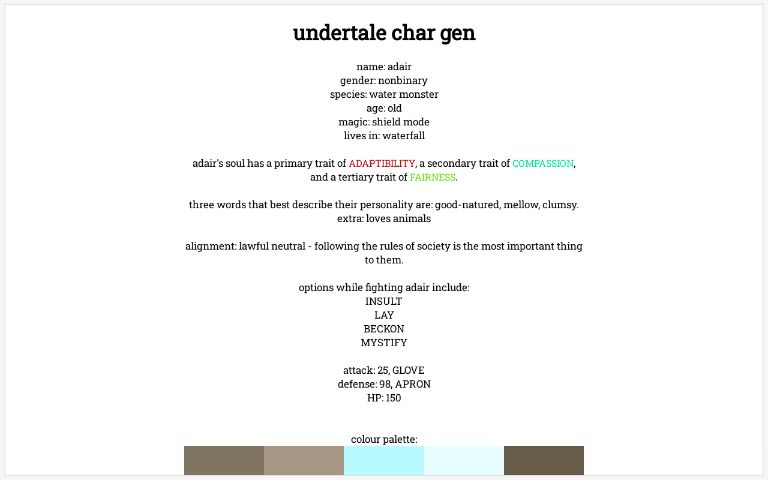 undertale char gen ― Perchance Generator