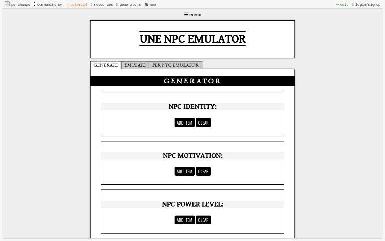 UNE NPC Emulator ― Perchance Generator