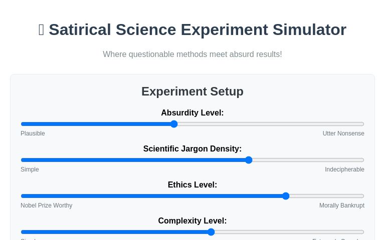 🔬 Satirical Science Experiment Simulator ― Perchance Generator