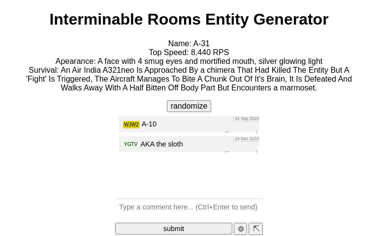Interminable Rooms Entity Generator