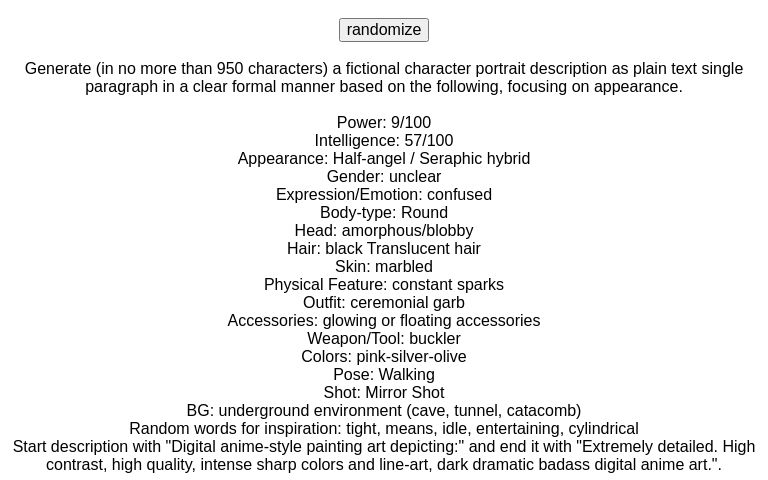 Unique Humanoid Entity ― Perchance Generator