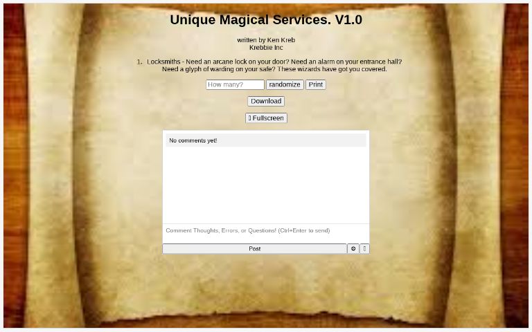 Unique Magical Services. V1.0 ― Perchance Generator