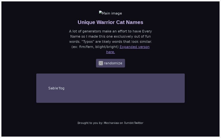 Unique Warrior Cat Names ― Perchance Generator