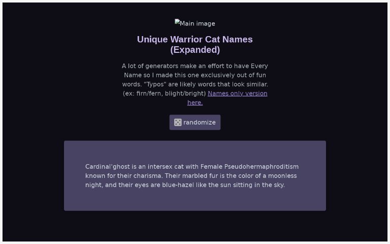 Unique Warrior Cat Names (Expanded) ― Perchance Generator