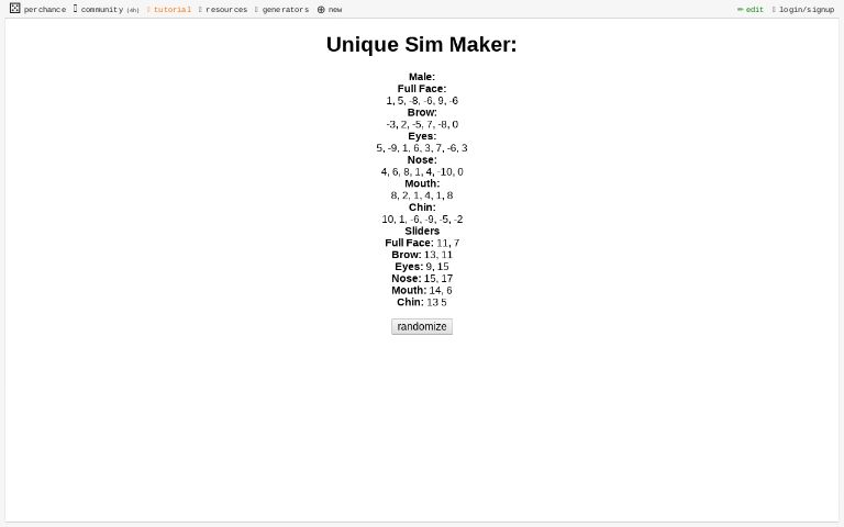 Unique Sim Maker: ― Perchance Generator