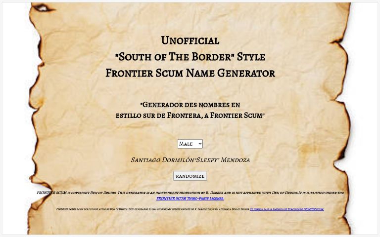Unofficial "South of The Border" Style Frontier Scum Name Generator ...