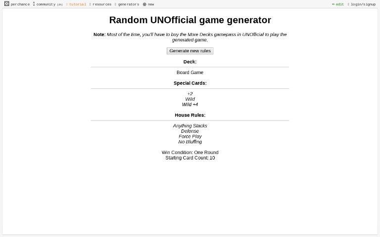 Random UNOfficial game generator