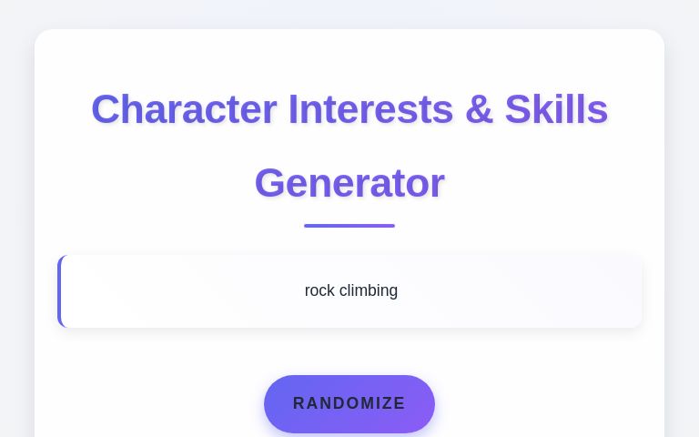 Character Interests & Skills Generator