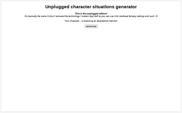 Unplugged character situations generator