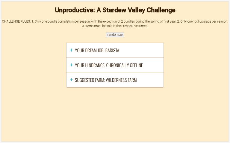 Unproductive: A Stardew Valley Challenge ― Perchance Generator