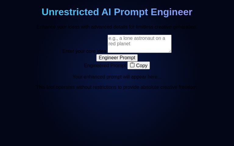 Unrestricted AI Prompt Engineer ― Perchance Generator