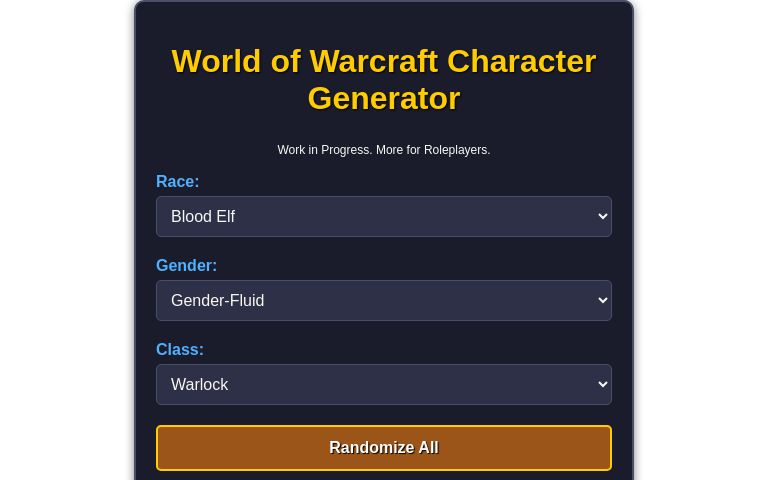 World of Warcraft Character Generator