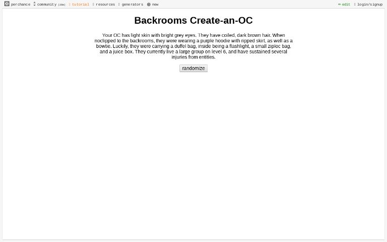 Backrooms Create-an-OC ― Perchance Generator