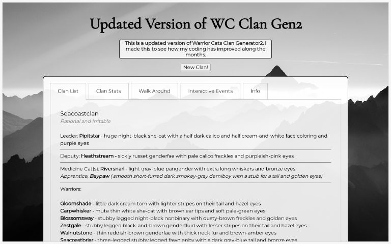 Updated Version of WC Clan Gen2 ― Perchance Generator